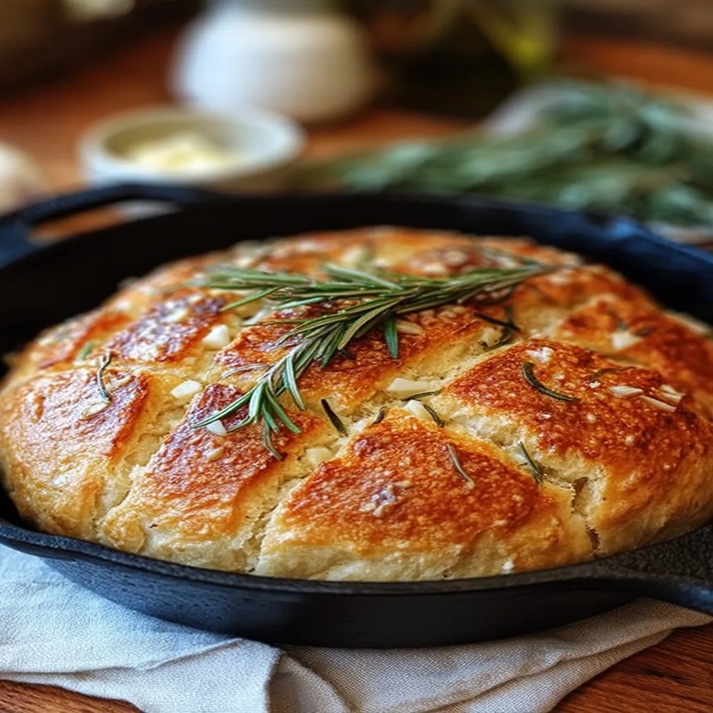 Rustic Garlic Rosemary Skillet Bread - Recipes Maren