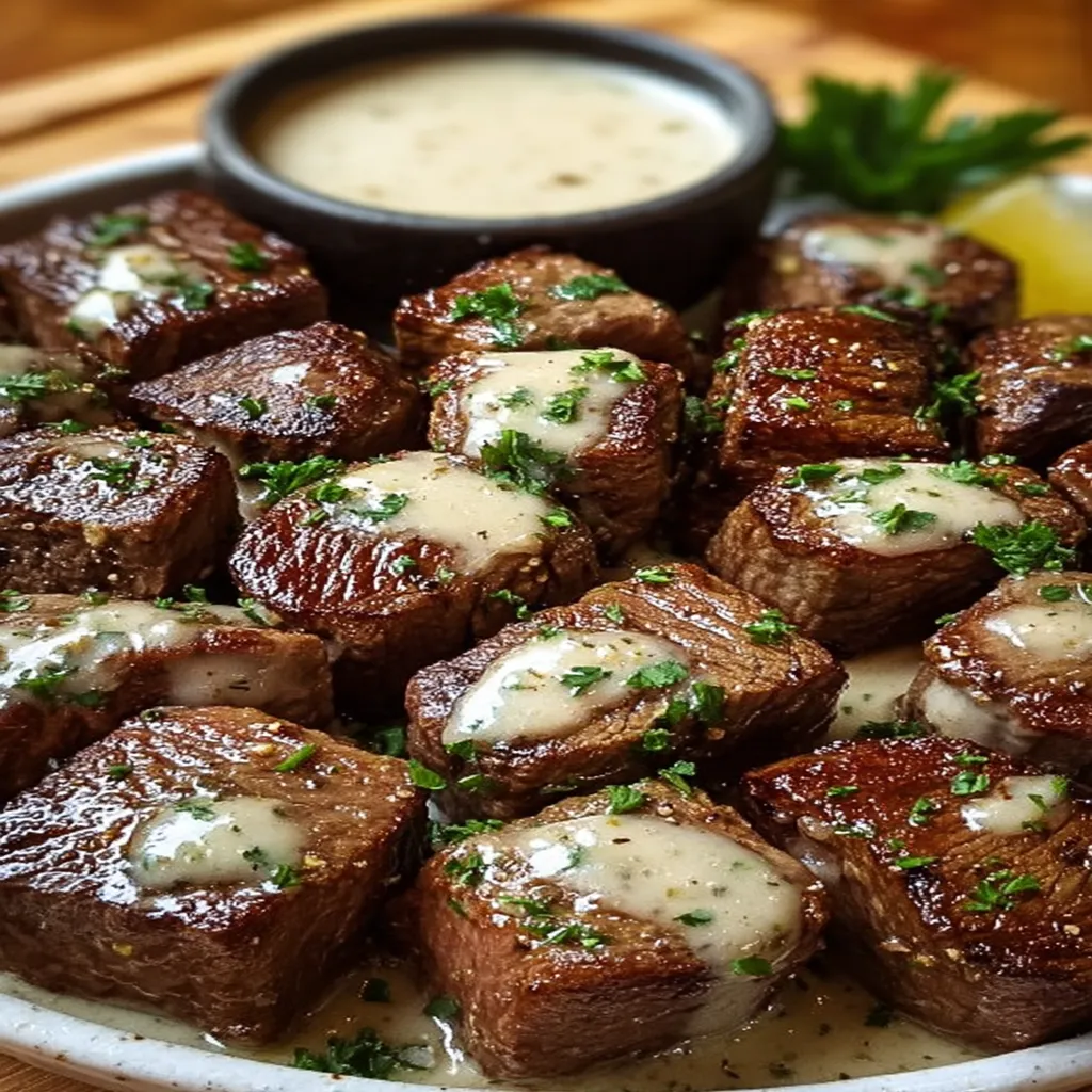 Tender Steak Bites in Garlic Butter with Creamy Parmesan Sauce ...